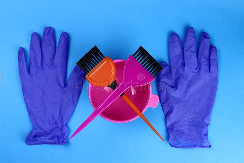 Hair Dye Kit Pink Plastic Bowl and Color Brushes Stock Image - Image of ...