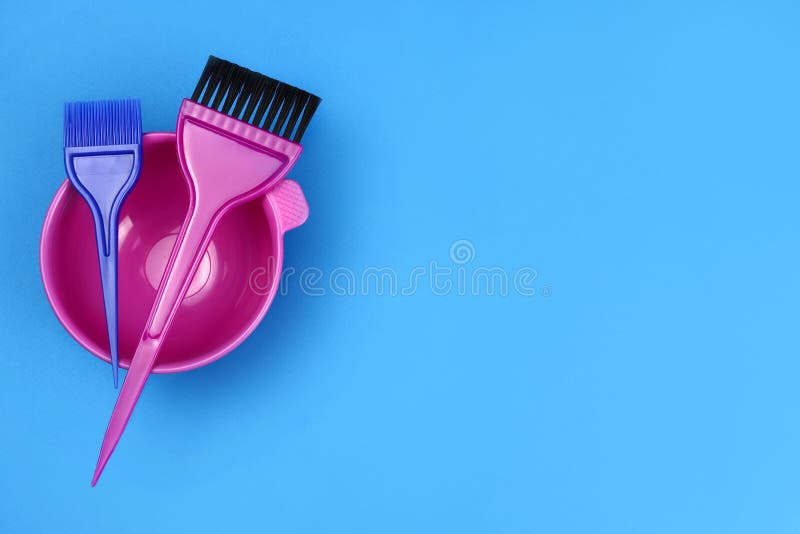 Hair Dye Kit Pink Plastic Bowl and Color Brushes Stock Image - Image of ...