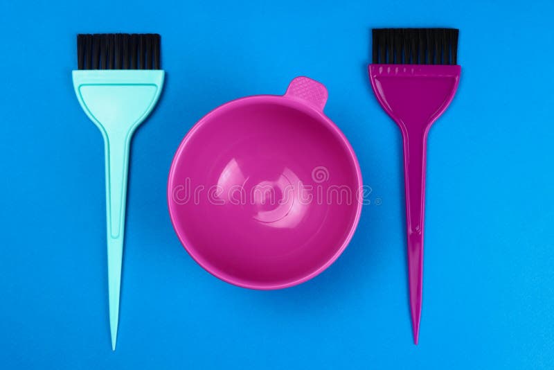 Hair Dye Kit Pink Plastic Bowl and Color Brushes Stock Photo - Image of ...