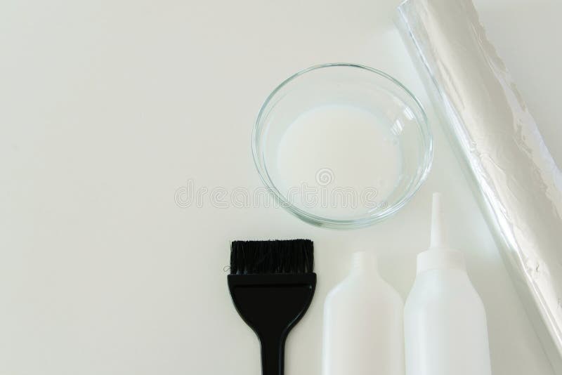 Hair Dye Tools on White Background, Space for Text Stock Image - Image ...