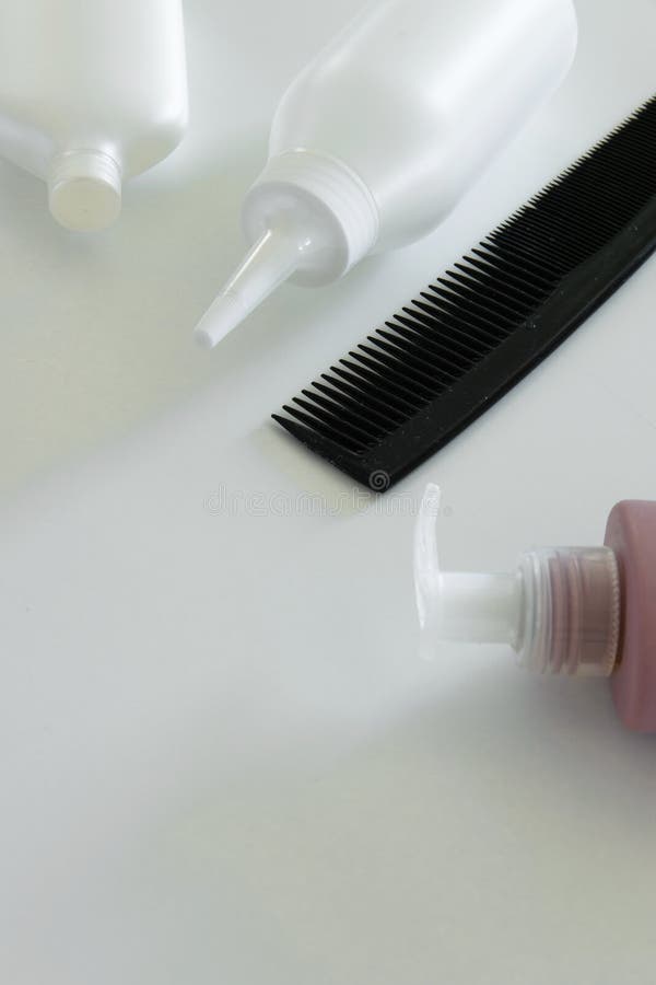 Hair Dye Tools on White Background, Space for Text Stock Photo - Image ...