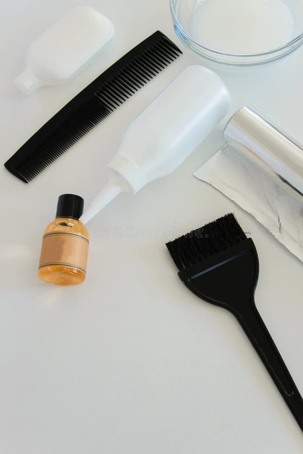 Hair Dye Tools on White Background, Space for Text Stock Photo - Image ...