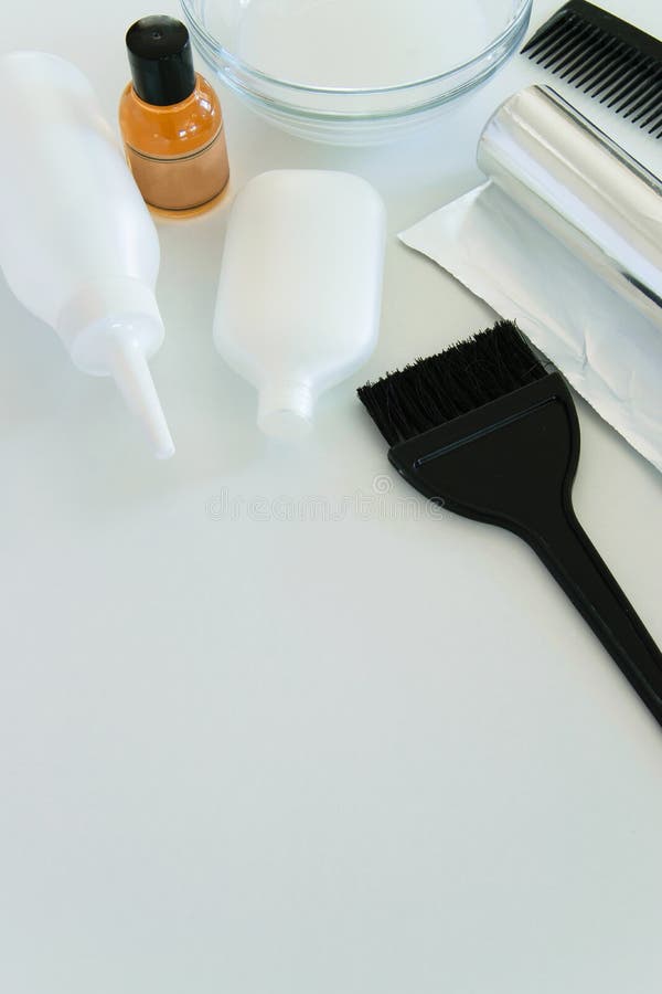 Hair Dye Tools on White Background, Space for Text Stock Photo - Image ...