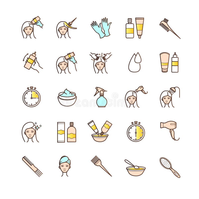 Hair dyeing icons set stock vector. Illustration of comb - 74498060