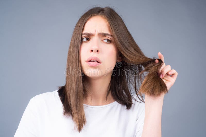 Hair for Hair Loss Problem, Woman Show Her Hair Tangled Damaged Hair ...