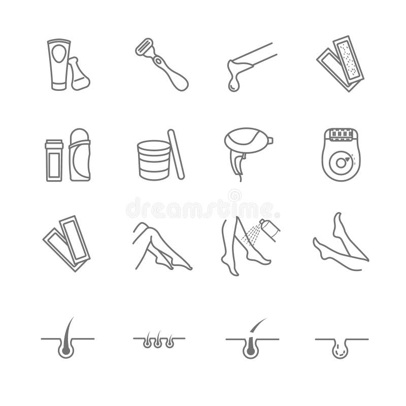 Hair Removal Tools Icons Set Stock Vector - Illustration of intimate ...