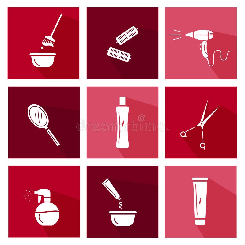 Hair Salon Tools. Flat Icons Co Ection Stock Vector - Illustration of ...
