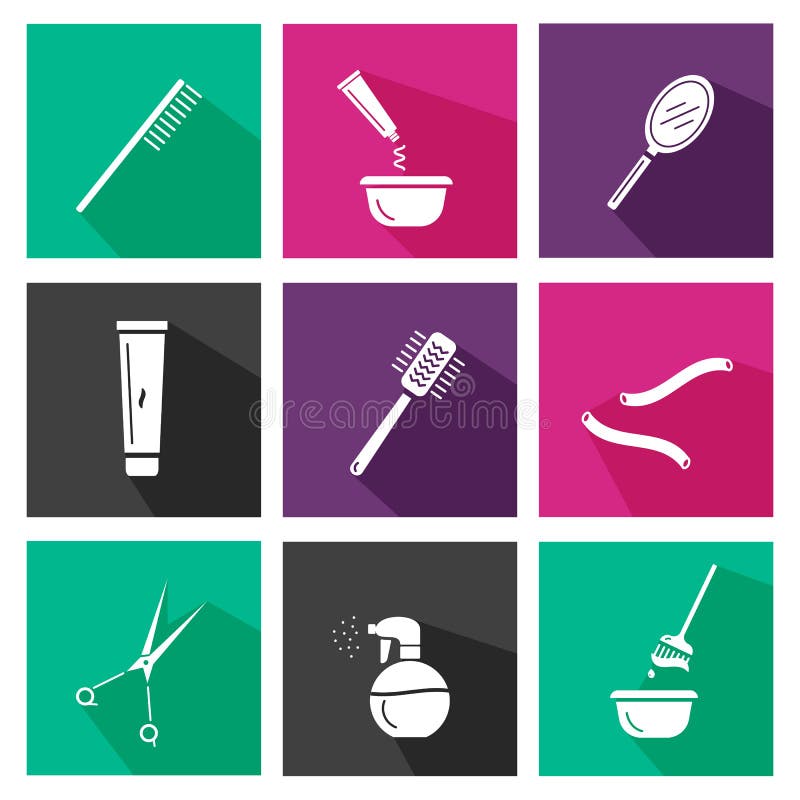 Hair Salon Tools. Square Icons Stock Vector - Illustration of coiffeur ...