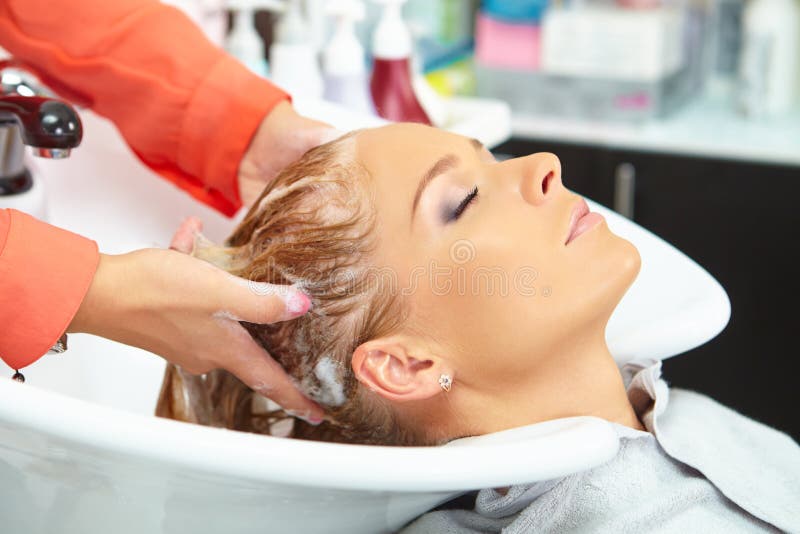 Hair Salon. Washing with Shampoo. Stock Photo - Image of young, hair ...
