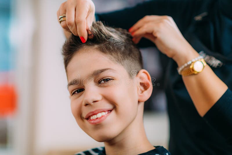 Hair Styling Boy in Salon stock image. Image of styling - 251566049