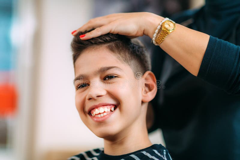 Hair Styling Boy in Salon stock image. Image of woman - 251566061
