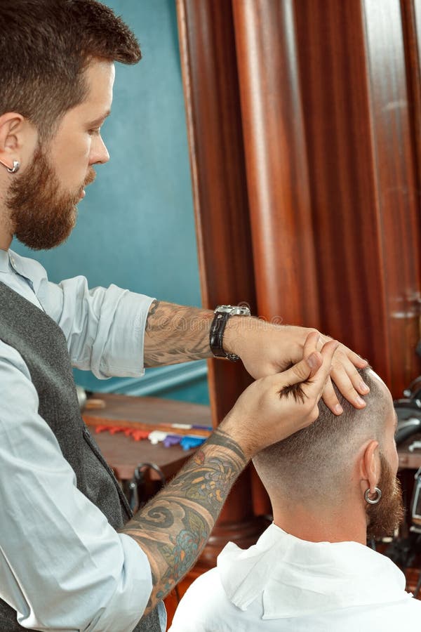 Hair Styling by a Professional Barber Stock Image - Image of mirror ...