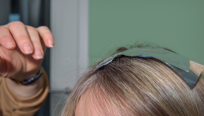 Hair Texture. Hair Coloring Process. Use of Foil Stock Image - Image of ...