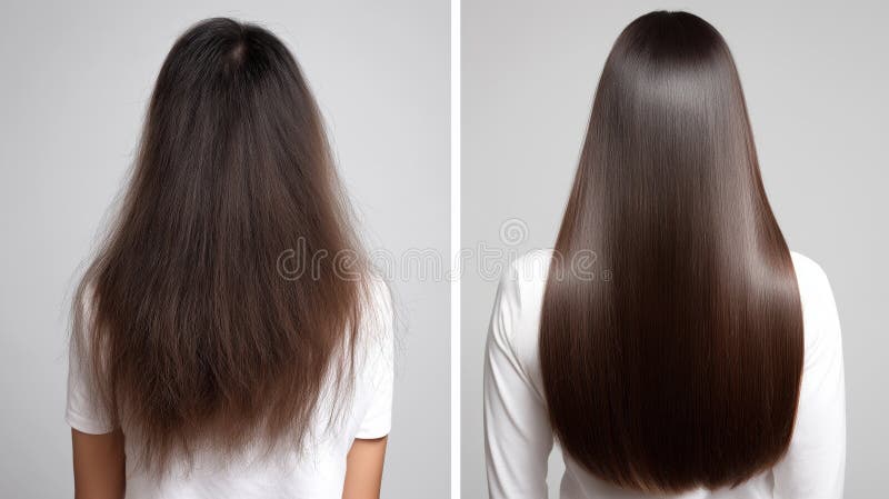 Hair Transformation Split View Frizzy Vs. Smooth and Glossy Comparison ...