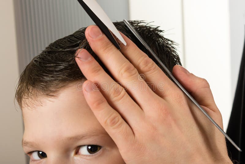 Haircut Short Hair Bangs the Boy, Close - Up Stock Photo - Image of ...