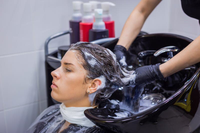 Hairdresser Washing Hair Of Woman Client Stock Image Image Of