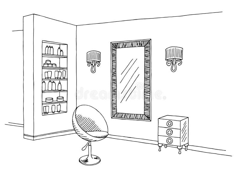 Hairdressing Salon Graphic Black White Interior Sketch Illustration ...