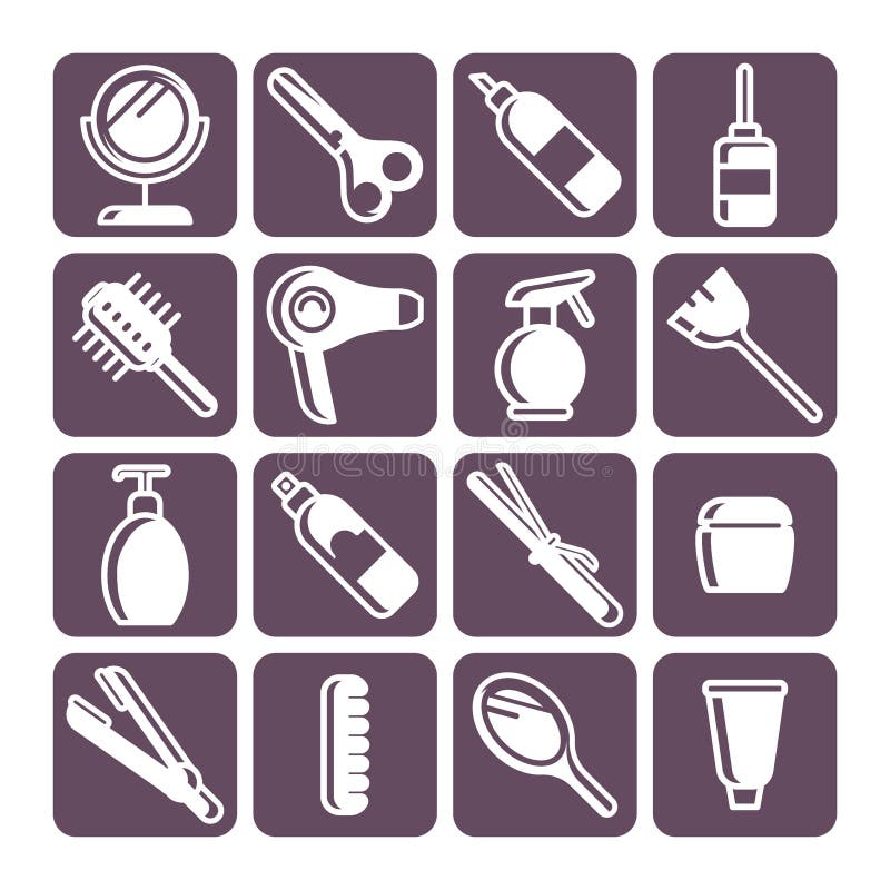 Hairdressing Services Accessories and Tools Icons Set Stock Vector ...
