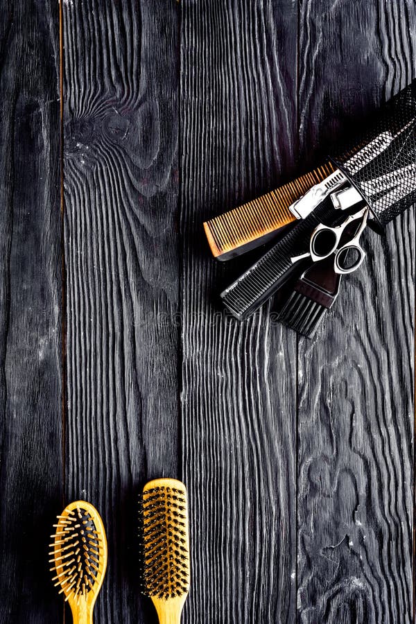 Hairdressing Tools on Grey Wooden Background Top View Space for Text ...