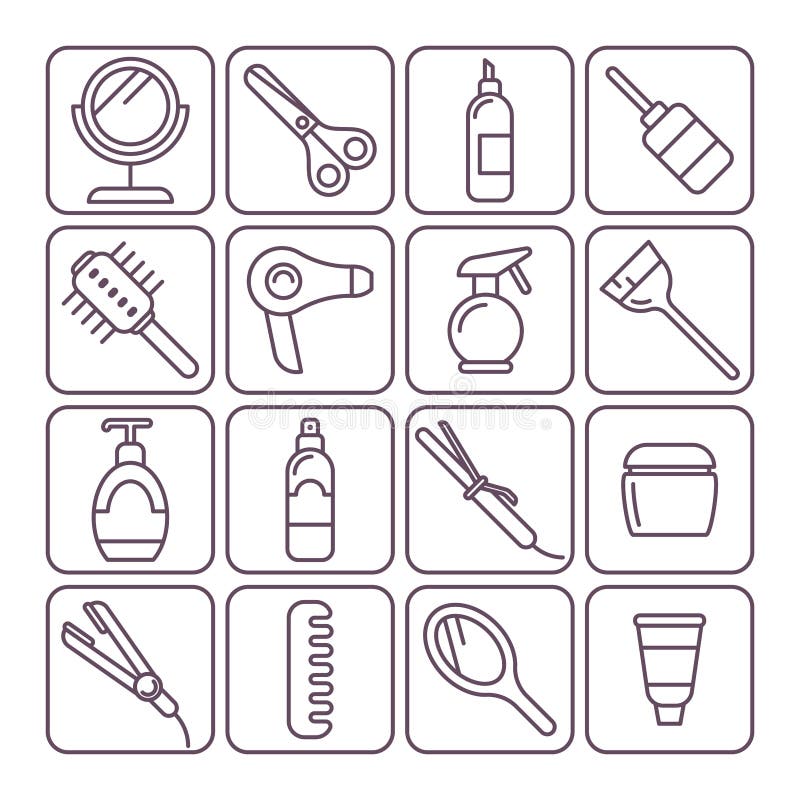 Hairdressing Tools Icons Set in Linear Style Stock Vector ...