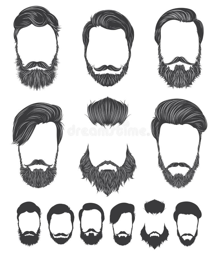 Hairstyle and Beard Hipster Fashion, Set Vector Illustrations Stock ...