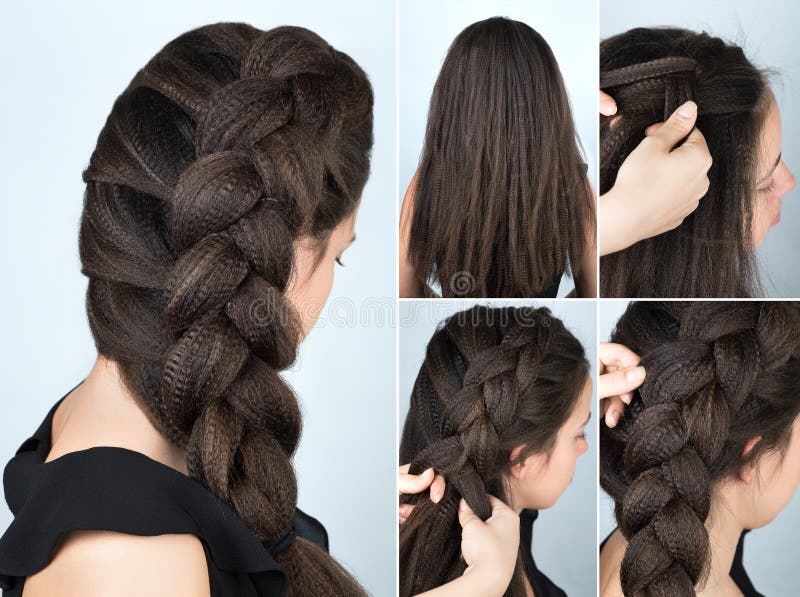 Hairstyle Braid To One Side Tutorial Stock Photo - Image of hair ...