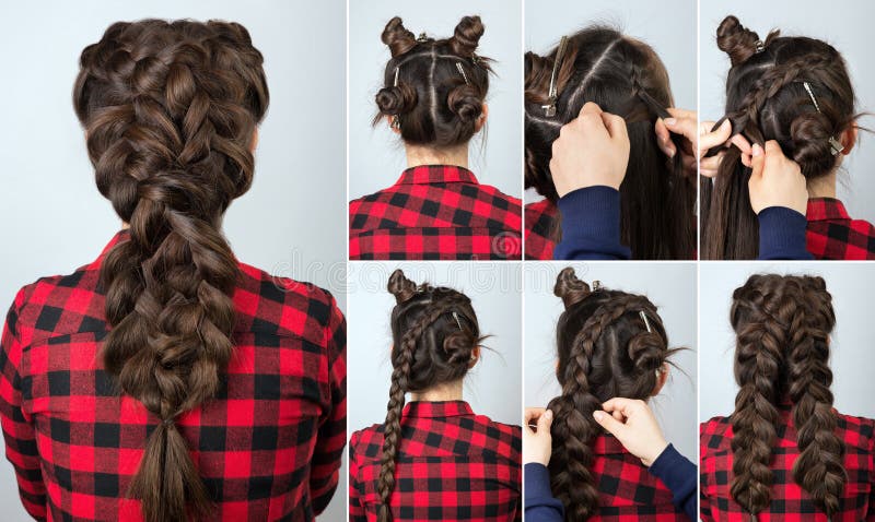 Hairstyle braid tutorial stock photo. Image of beauty - 89249520
