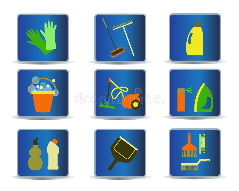 Cleaning tools icons stock vector. Illustration of shiny - 39490272