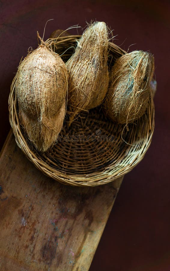 Hairy Coconut in a Cane Basket Stock Image - Image of exotic, healthy ...