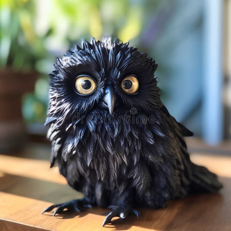Hairy Drill Owl Vantablack Muppet with Huge Eyes Stock Image - Image of ...