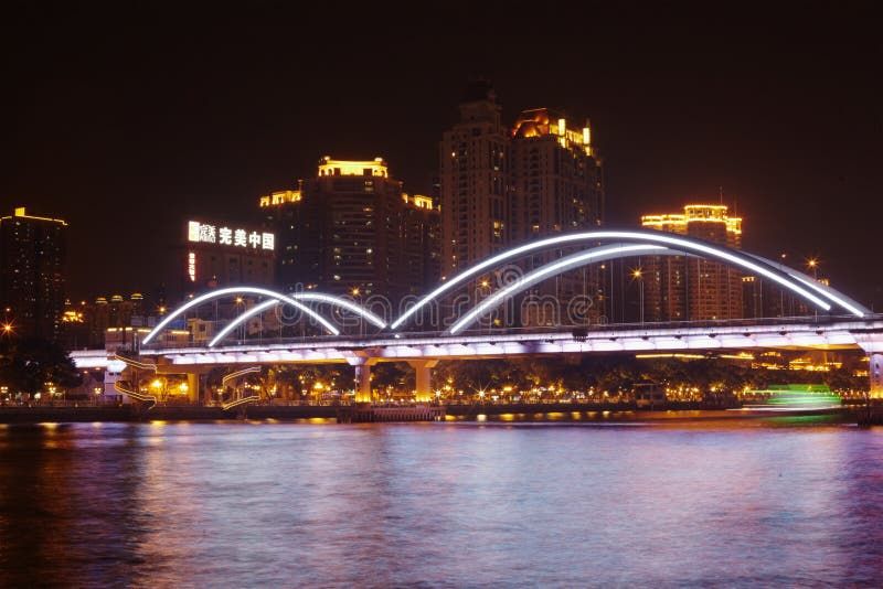 Haizhu Bridge Over Pearl River at Night Editorial Stock Image - Image ...