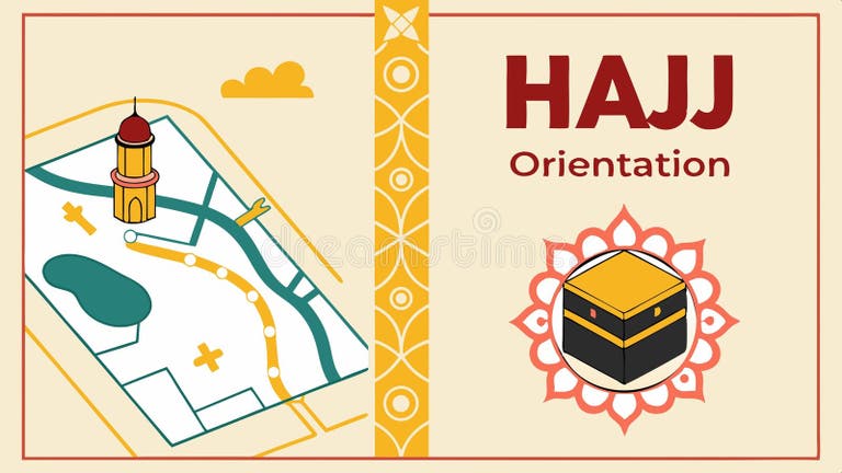 Hajj Orientation Map with Kaaba, Pilgrimage Guide Vector Design ...