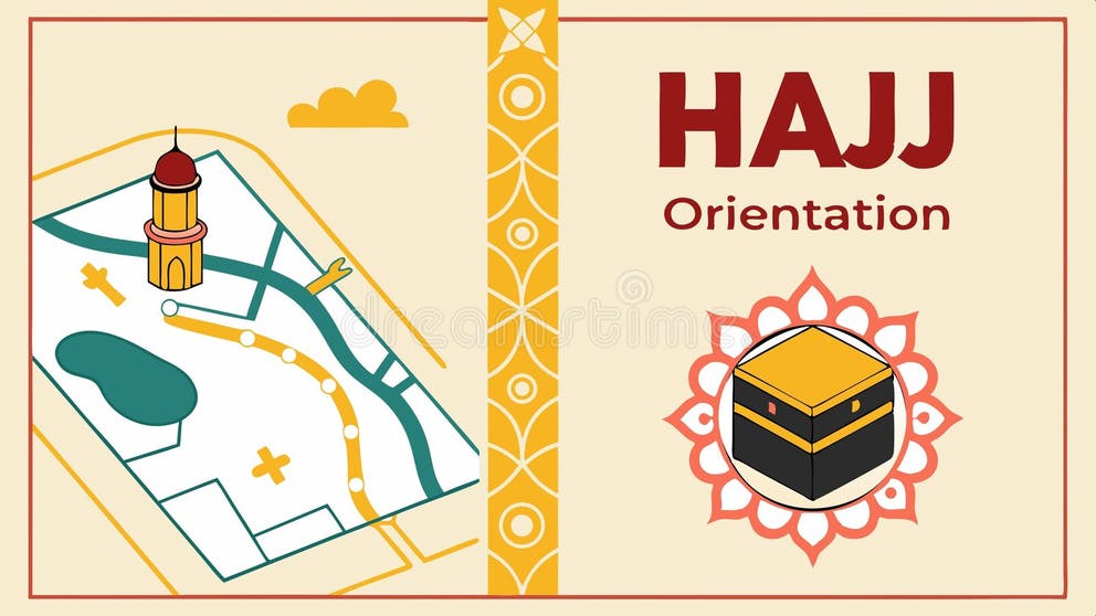 Hajj Orientation Map with Kaaba, Pilgrimage Guide Vector Design ...