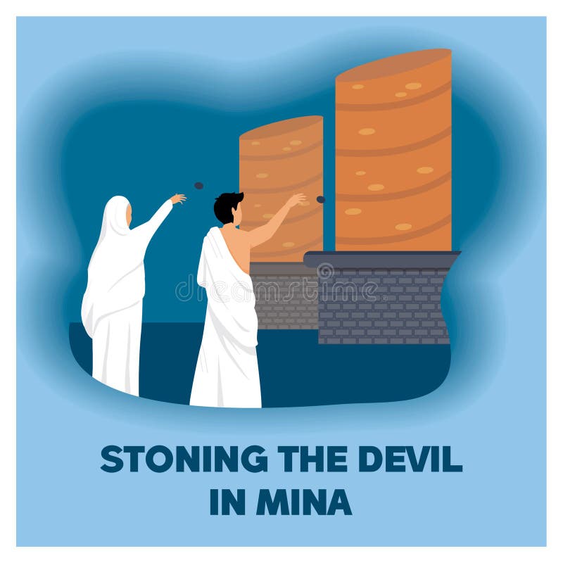 Hajj Pilgrims Perform Pebble Throwing Ritual in Mina. Stock Vector ...