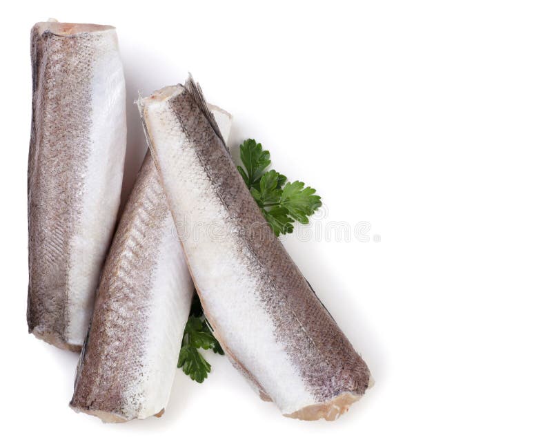 Hake Fish with Parsley Leaves Close-up on a White. Top View Stock Photo ...