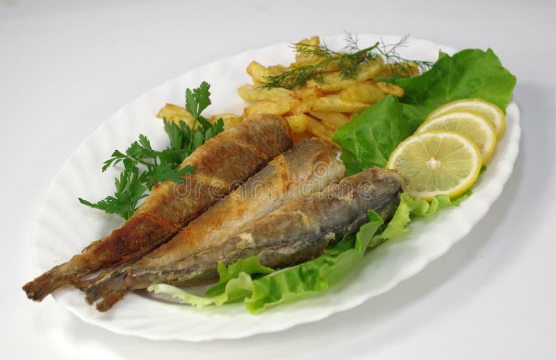 Hake fish on plate stock image. Image of healthy, merluccius - 124349075