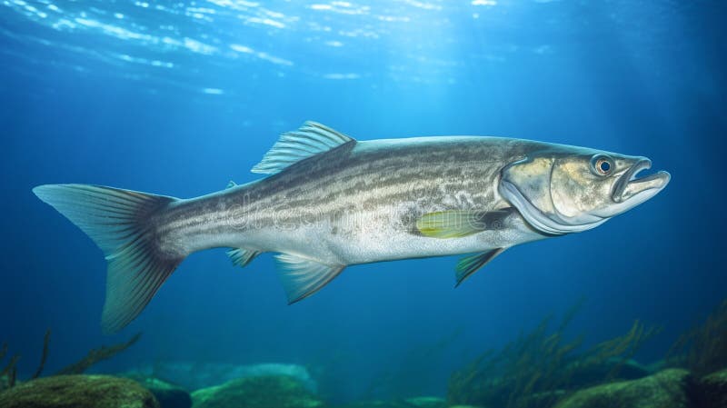 Hake Fish Underwater. Beautiful River Habitat. Wild Life. Stock ...