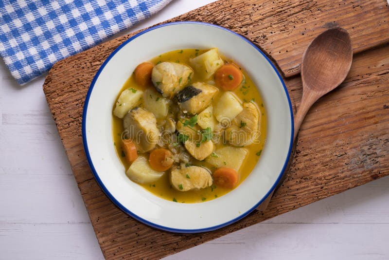 Hake Stew with Potatoes and Carrots. Top View Table with Decorations ...