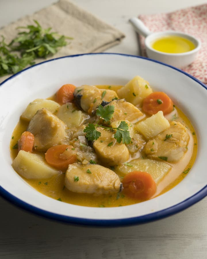 Hake Stew with Potatoes and Carrots. Traditional Spanish Recipe Stock ...
