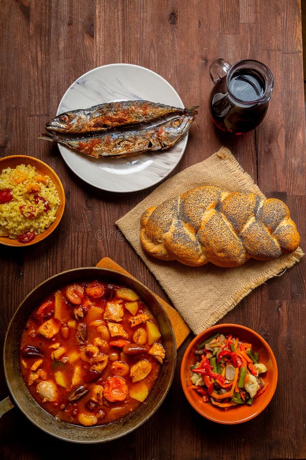 Hala, Const and Fish by Tradition on the Table in Honor of Rosh Hashan ...