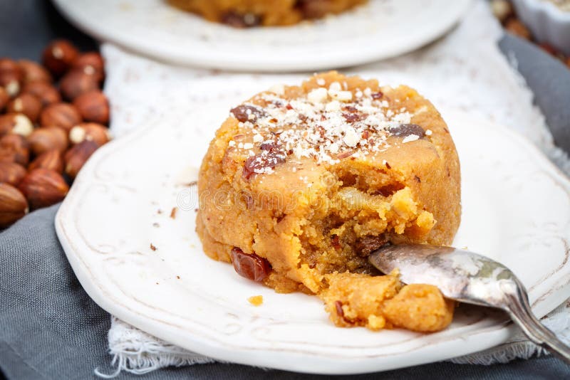 Halawa Indian Dessert with Nuts and Semolina Stock Image - Image of ...