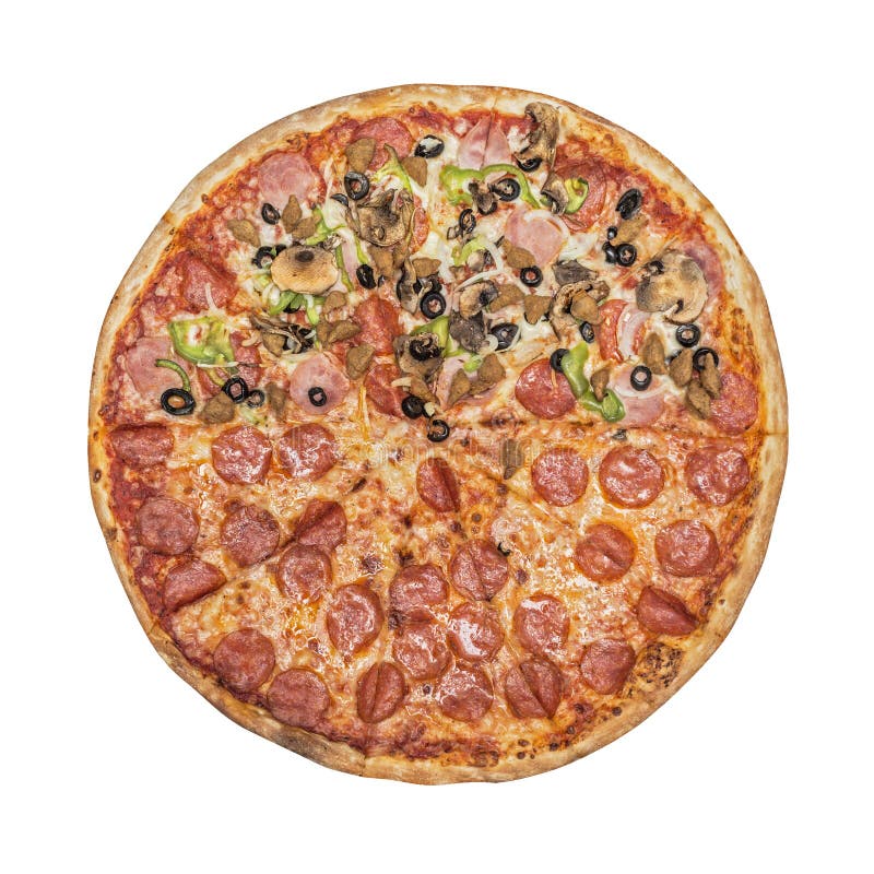 Halbe Pizza Tomatensauce, Käsemozzarella Stockbild - Bild von ...