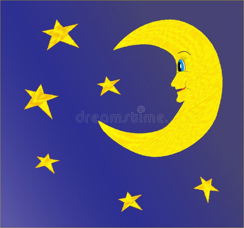 Halber Mond Und Sterne Auf Dunklem Hellem Vektor Abbildung ...