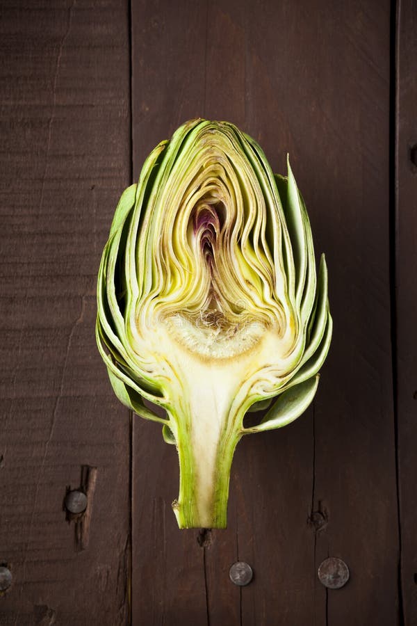 Artichoke Cut in Half on White with Copy Space Stock Photo - Image of ...