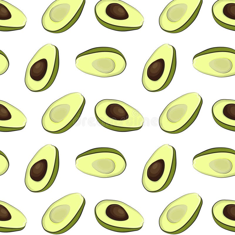Half Avocado Pattern. Vector Avocado Slices, Organic Texture. Summer ...
