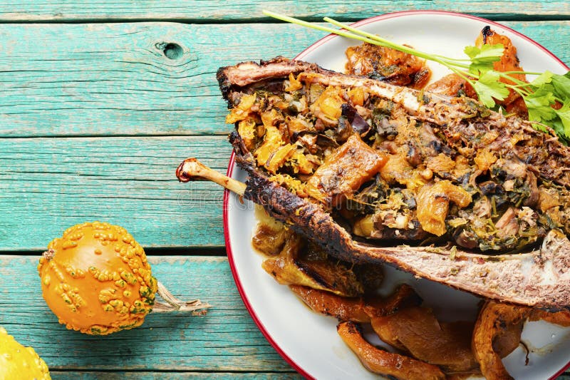 Roast Goose Stuffed with Pumpkin Stock Photo - Image of pumpkin, baked ...