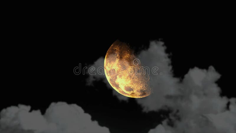 Half Moon Rise Back Cloud on the Dark Sky Over Water Surface of Lake ...