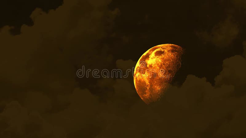 Half Blood Moon Rise on Night Sky and Orange Cloud Moving Pass Stock ...