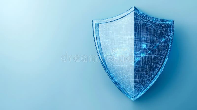 Half Blue, Half Translucent Futuristic Shield Icon on a White ...