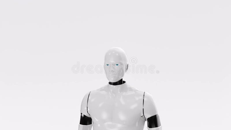 05 Half -body Humanoid Robot Turning in Loop on White Background Stock ...